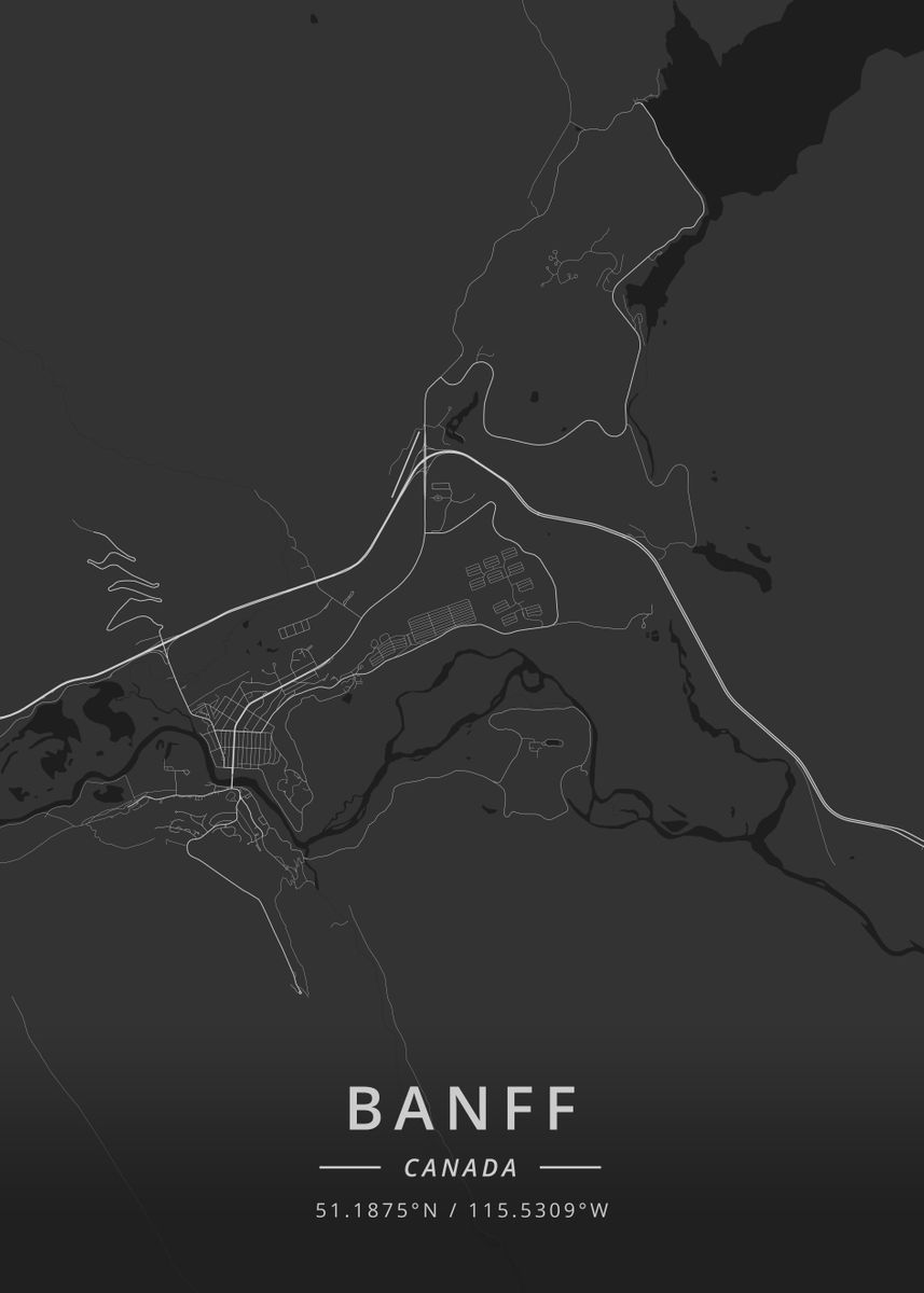 'Banff, Canada' Poster, picture, metal print, paint by Designer Map Art ...