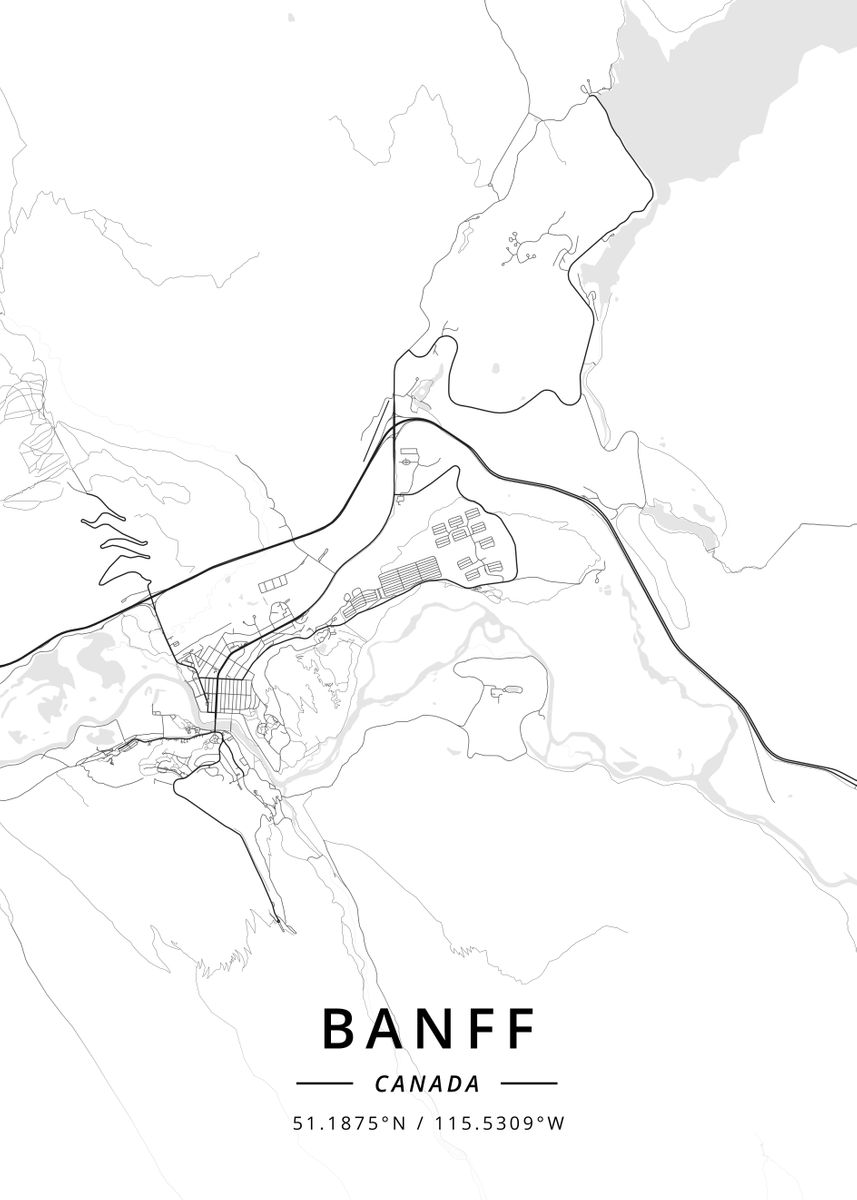 'Banff, Canada' Poster, picture, metal print, paint by Designer Map Art ...