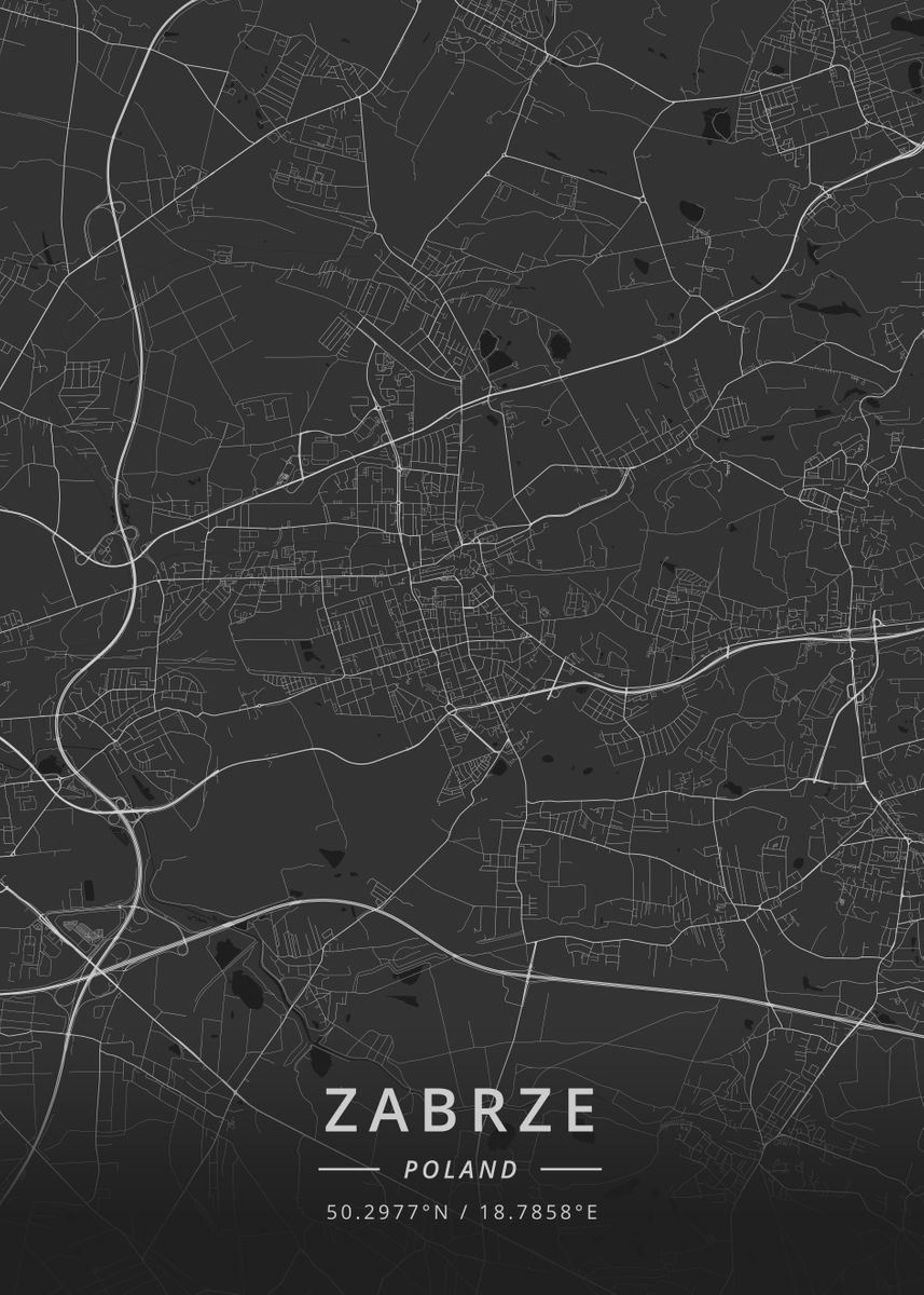 'Zabrze, Poland' Poster, picture, metal print, paint by Designer Map ...