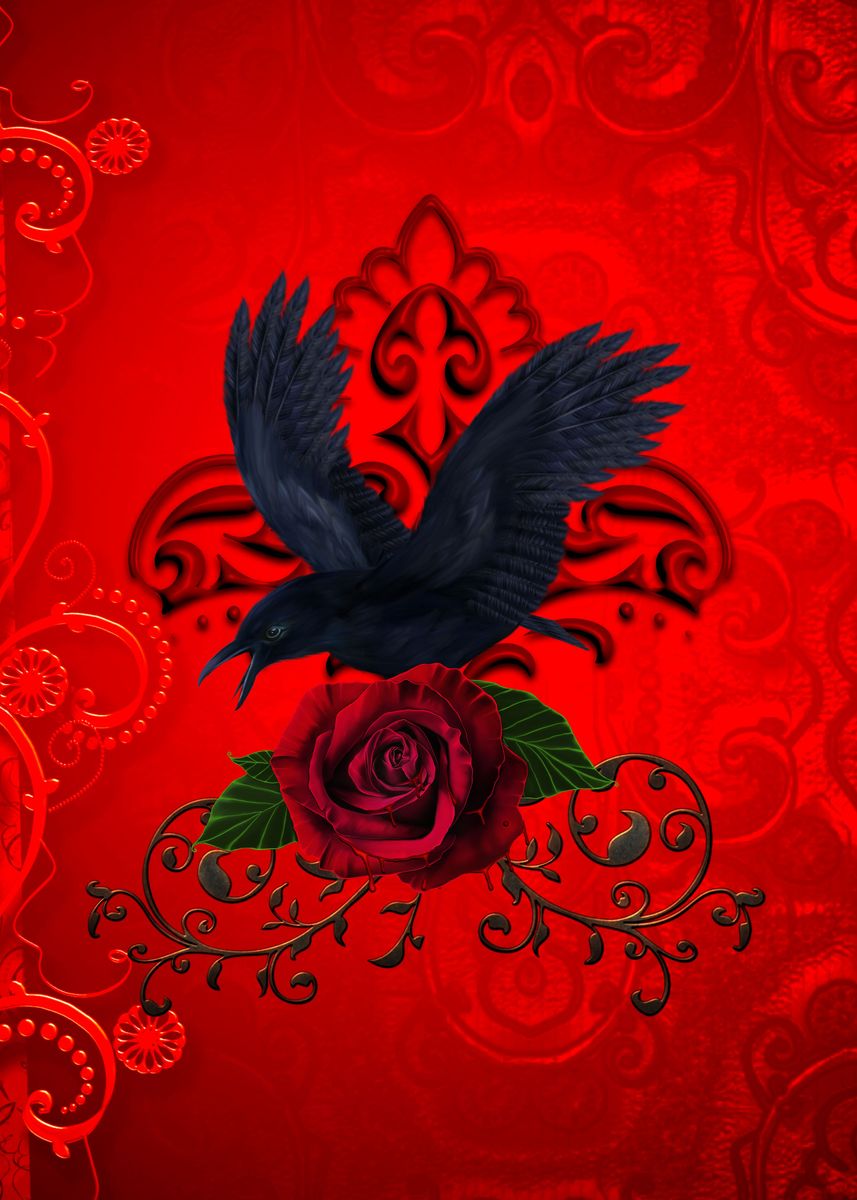'Wonderful crow with roses' Poster, picture, metal print, paint by ...