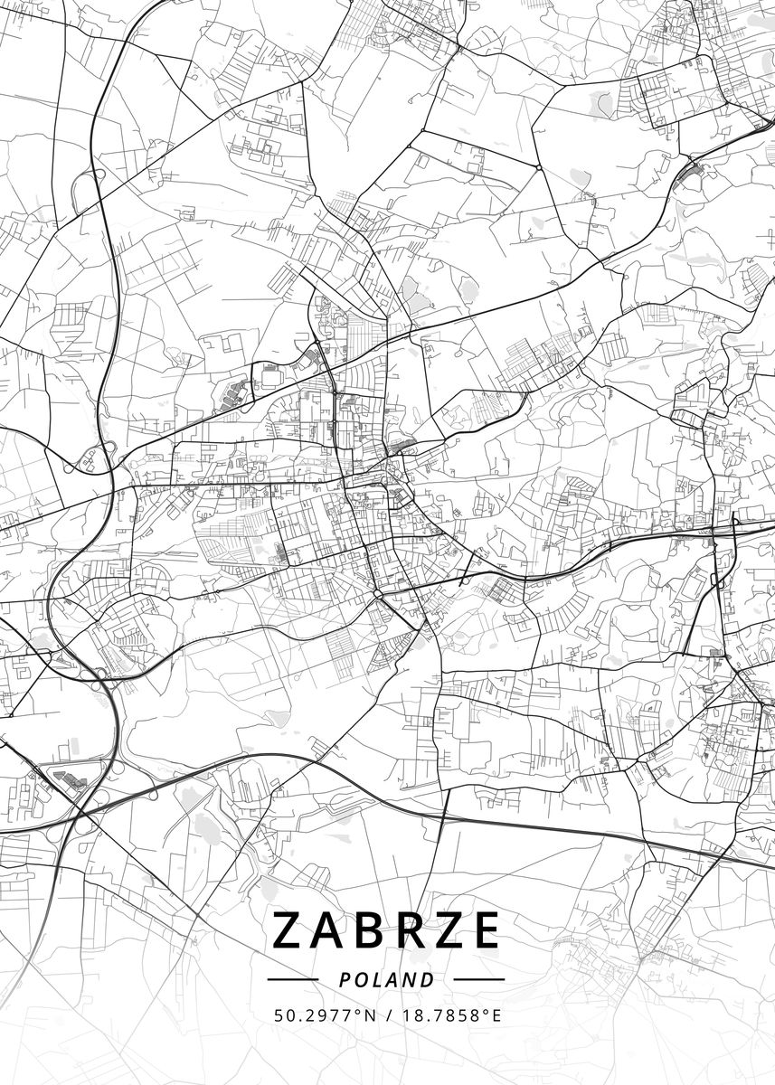 'Zabrze, Poland' Poster, picture, metal print, paint by Designer Map ...
