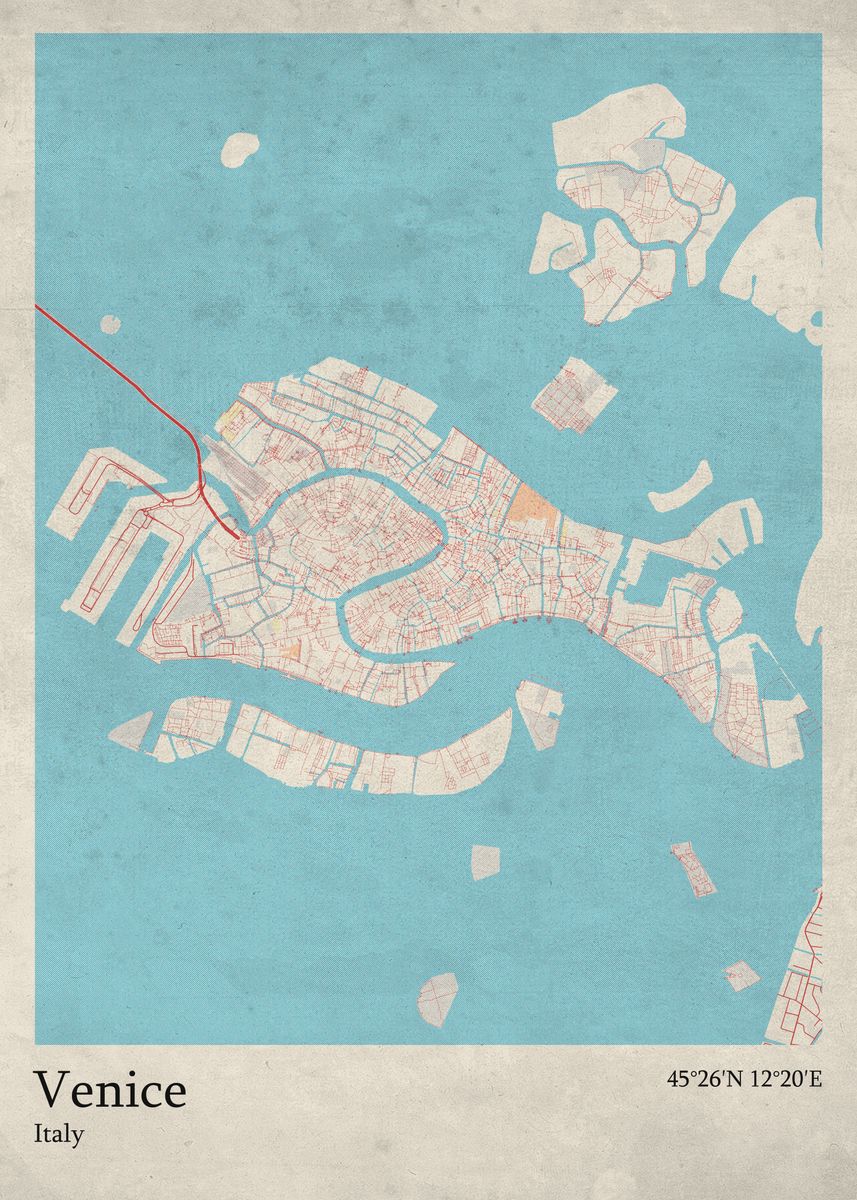 'Venice city map' Poster, picture, metal print, paint by Iwoko | Displate