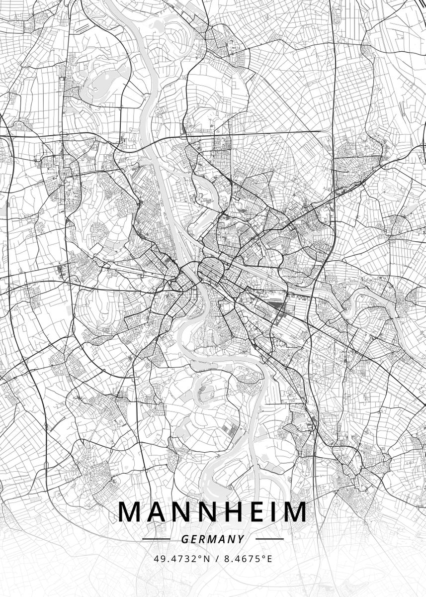 'Mannheim, Germany' Poster, picture, metal print, paint by Designer Map ...