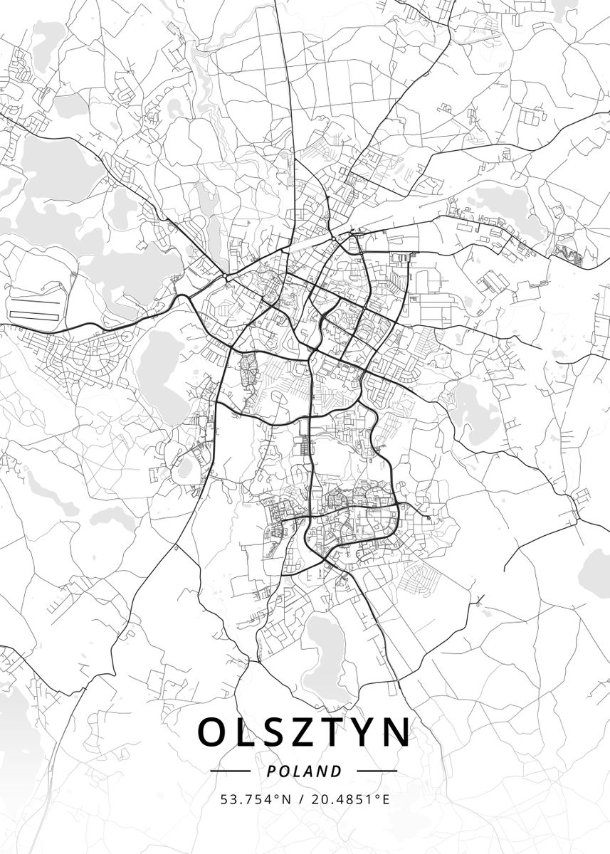 'Olsztyn, Poland' Poster, picture, metal print, paint by Designer Map ...