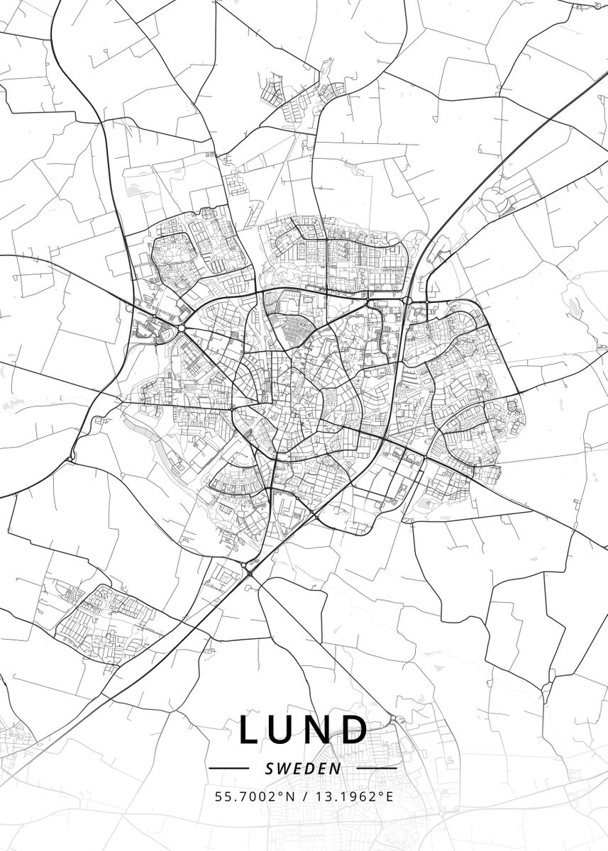 'Lund, Sweden' Poster, picture, metal print, paint by Designer Map Art ...
