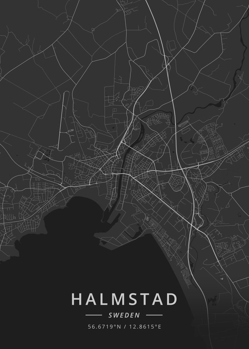 'Halmstad, Sweden' Poster, picture, metal print, paint by Designer Map ...