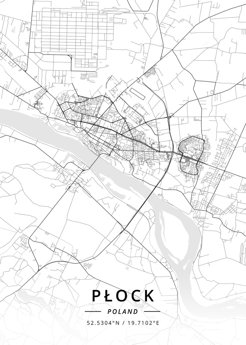 'Plock, Poland' Poster, picture, metal print, paint by Designer Map Art ...