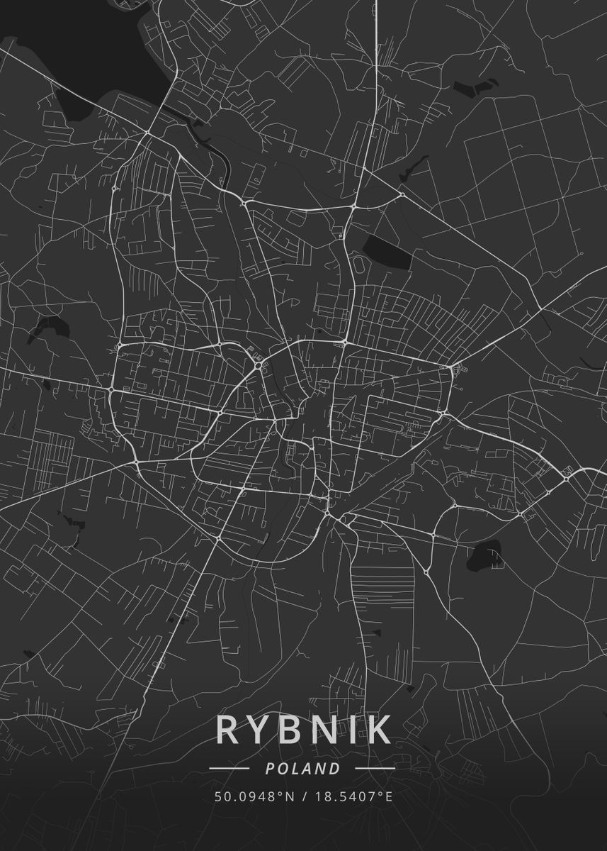 'Rybnik, Poland' Poster, picture, metal print, paint by Designer Map ...