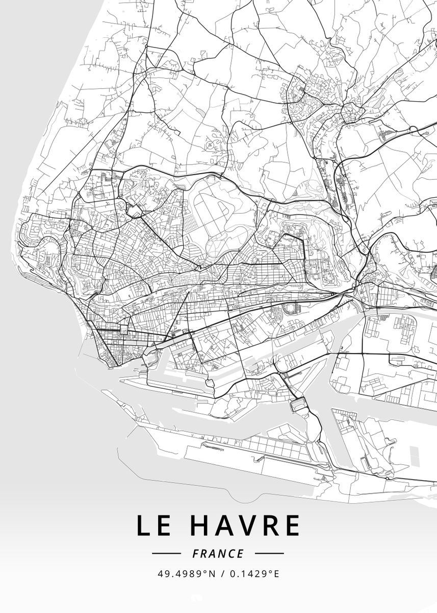 'Le Havre, France' Poster, picture, metal print, paint by Designer Map ...
