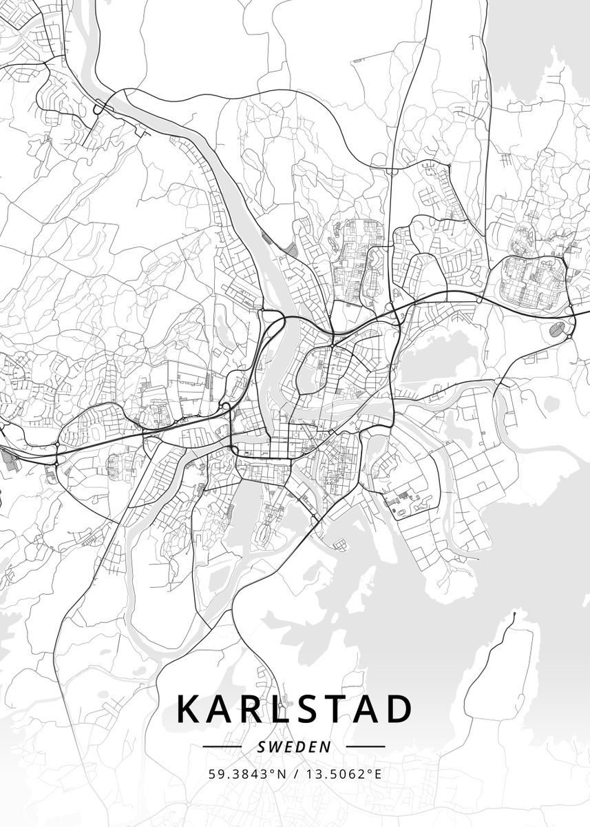 'Karlstad, Sweden' Poster, picture, metal print, paint by Designer Map ...