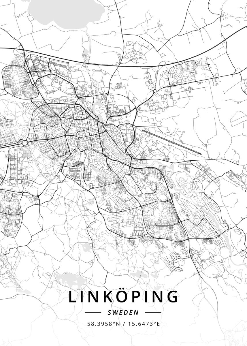 'Linkoping, Sweden' Poster, picture, metal print, paint by Designer Map ...