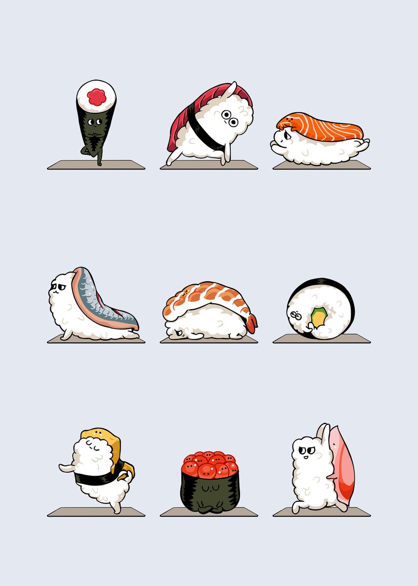 'Sushi Yoga' Poster, picture, metal print, paint by Chalermphol ...