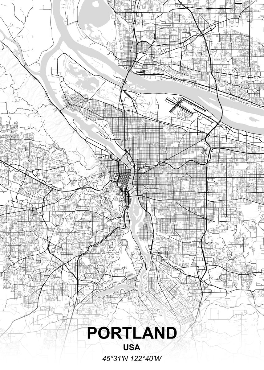 'Portland city map' Poster, picture, metal print, paint by Iwoko | Displate