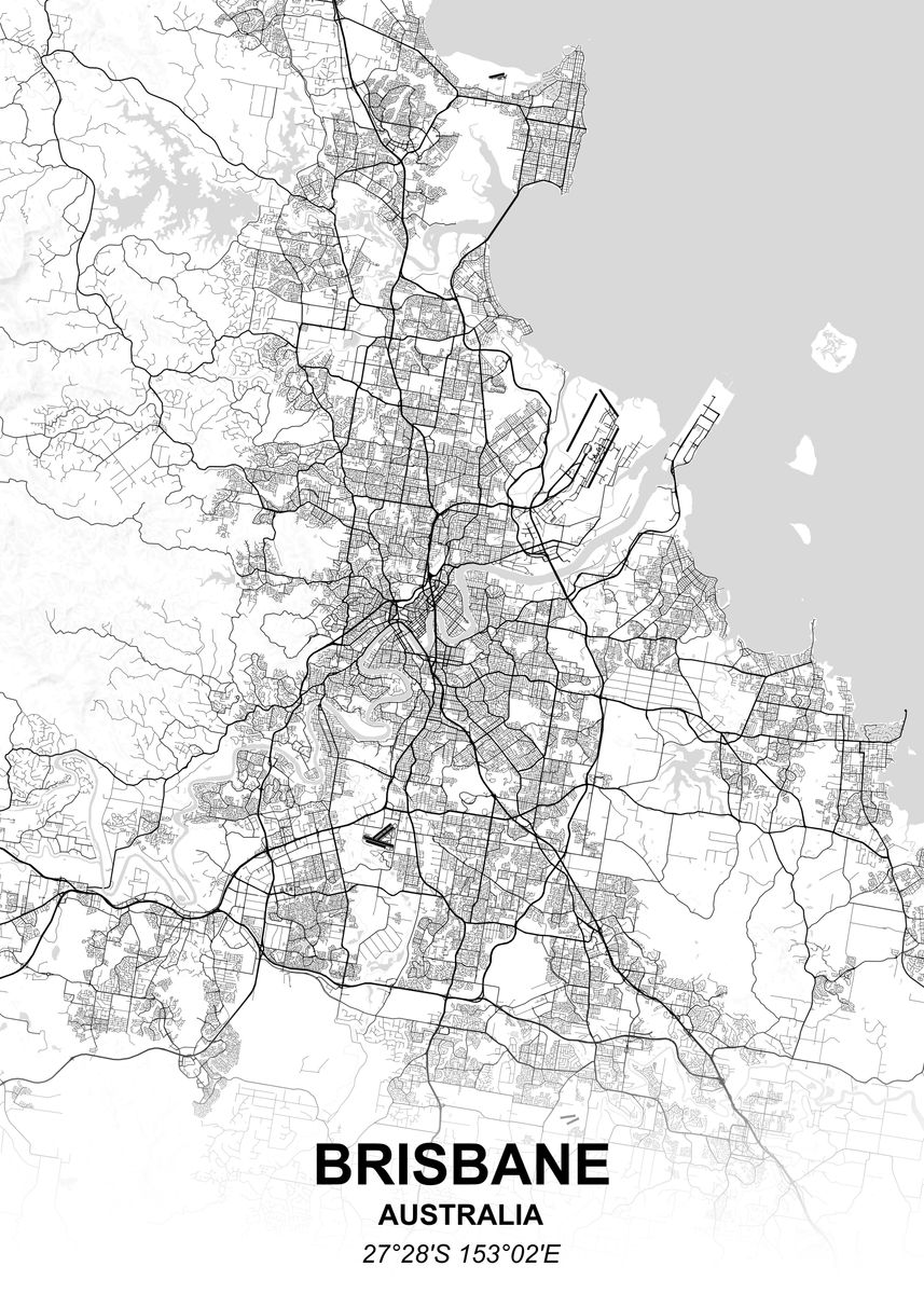 'Brisbane city map' Poster, picture, metal print, paint by Iwoko | Displate