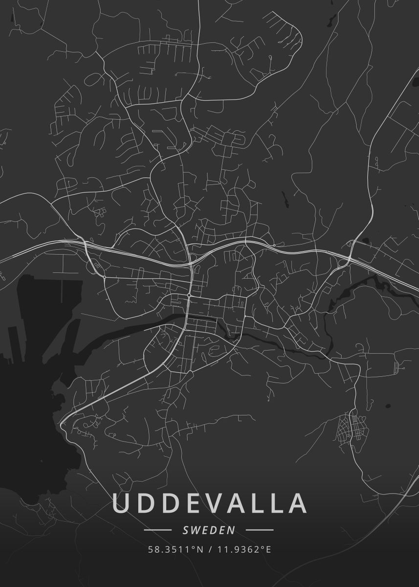 'Uddevalla, Sweden' Poster, picture, metal print, paint by Designer Map ...