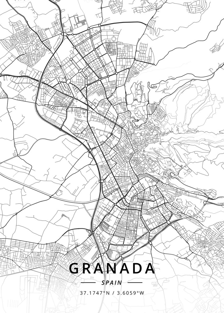 'Granada, Spain' Poster, picture, metal print, paint by Designer Map ...