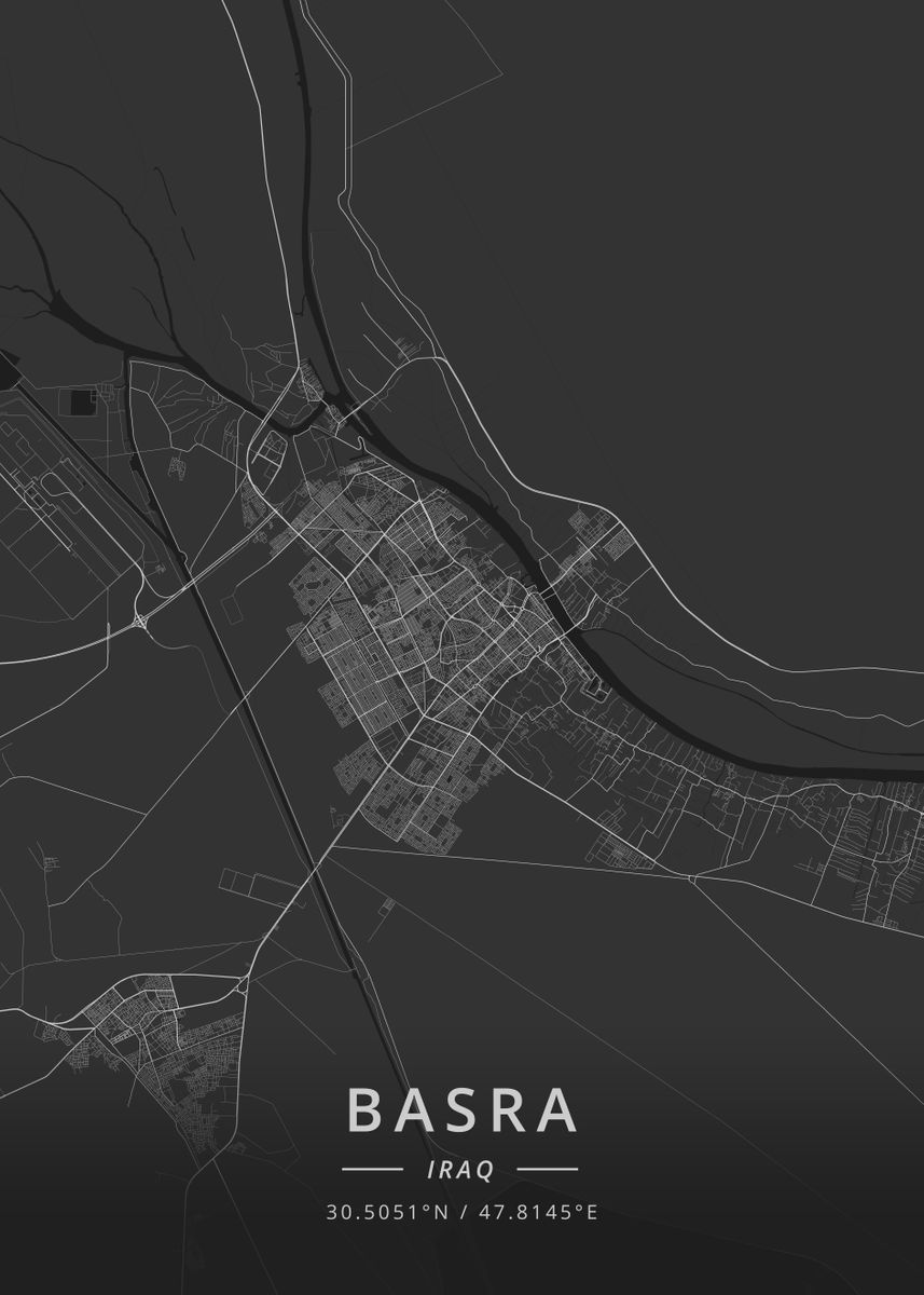 'Basra, Iraq' Poster, picture, metal print, paint by Designer Map Art ...
