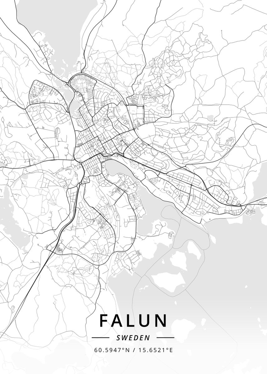 'Falun, Sweden' Poster, picture, metal print, paint by Designer Map Art ...