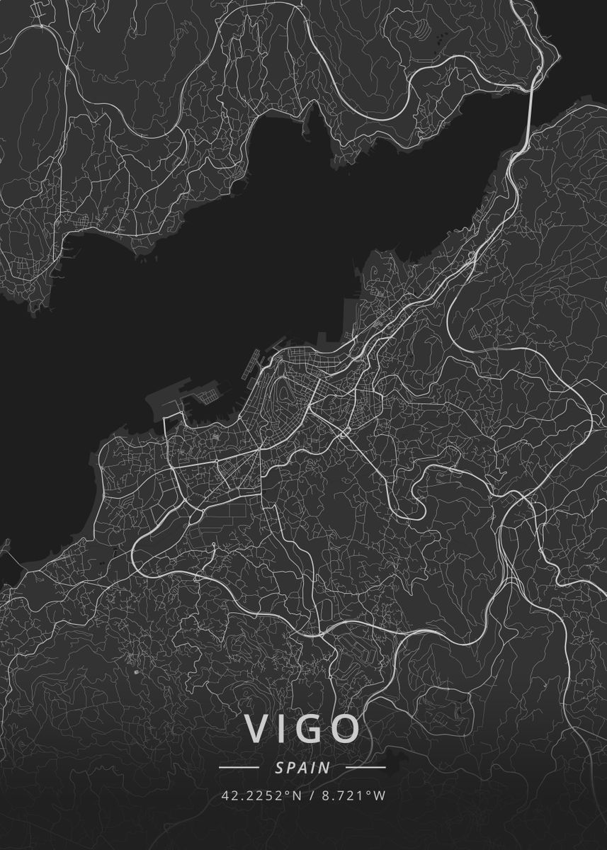 'Vigo, Spain' Poster, picture, metal print, paint by Designer Map Art ...