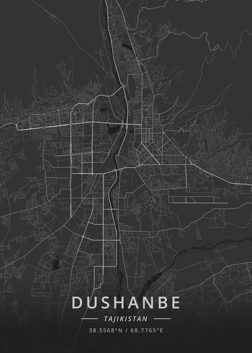 'Dushanbe, Tajikistan' Poster by Designer Map Art | Displate