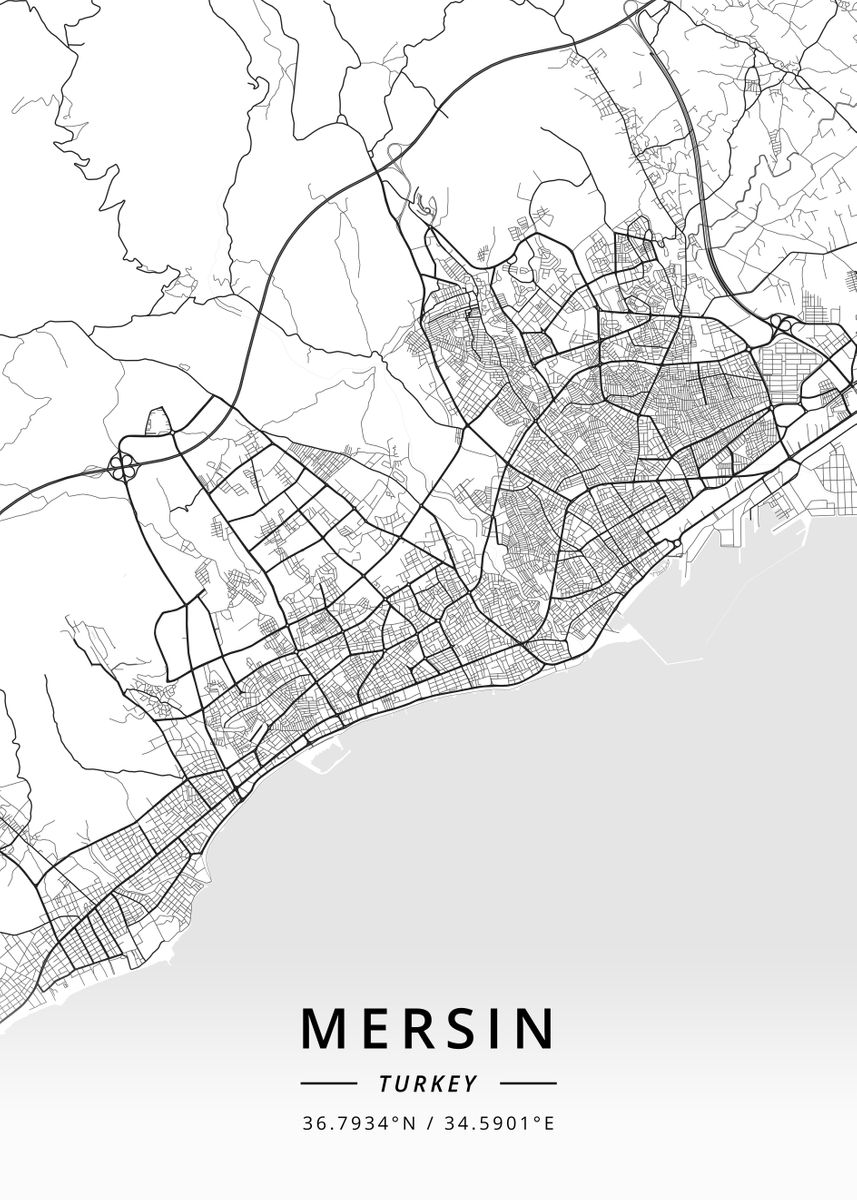 'Mersin, Turkey' Poster, picture, metal print, paint by Designer Map ...