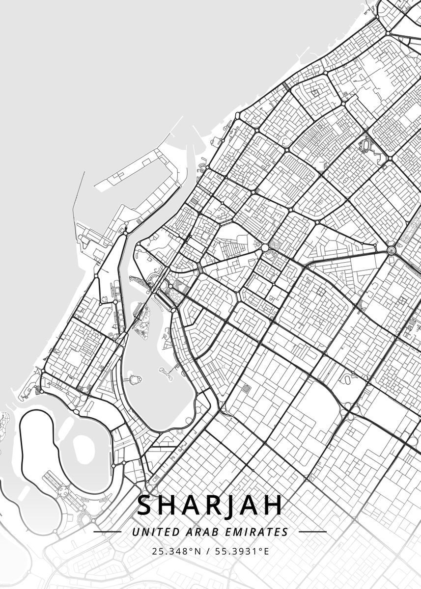 'Sharjah, UAE' Poster, picture, metal print, paint by Designer Map Art ...