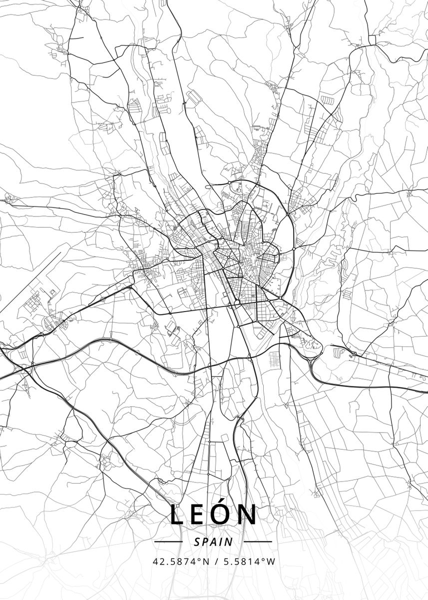 'Leon, Spain' Poster, picture, metal print, paint by Designer Map Art ...