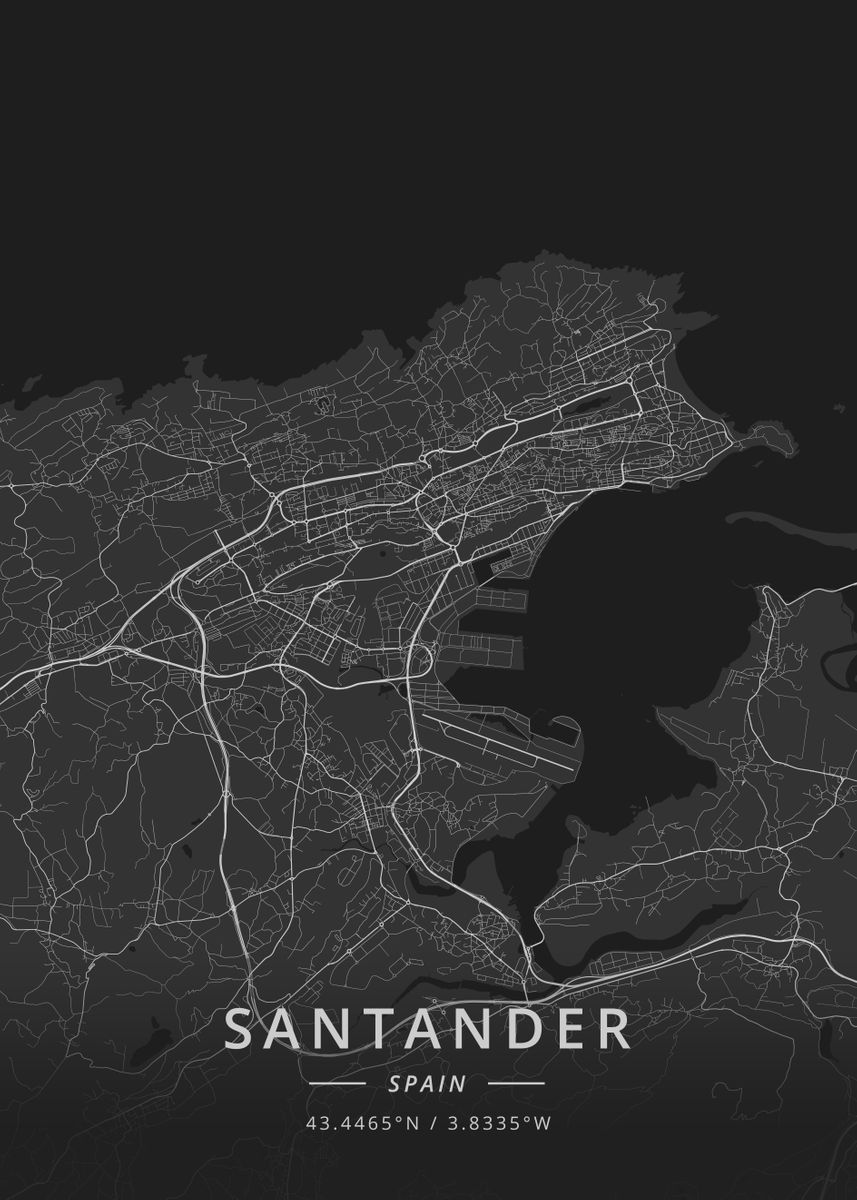 'Santander, Spain' Poster, picture, metal print, paint by Designer Map ...
