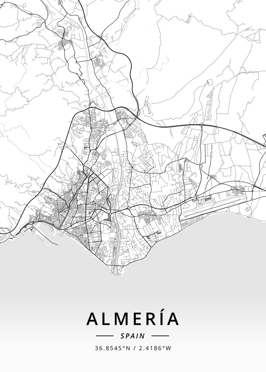'Almeria, Spain' Poster, picture, metal print, paint by Designer Map ...