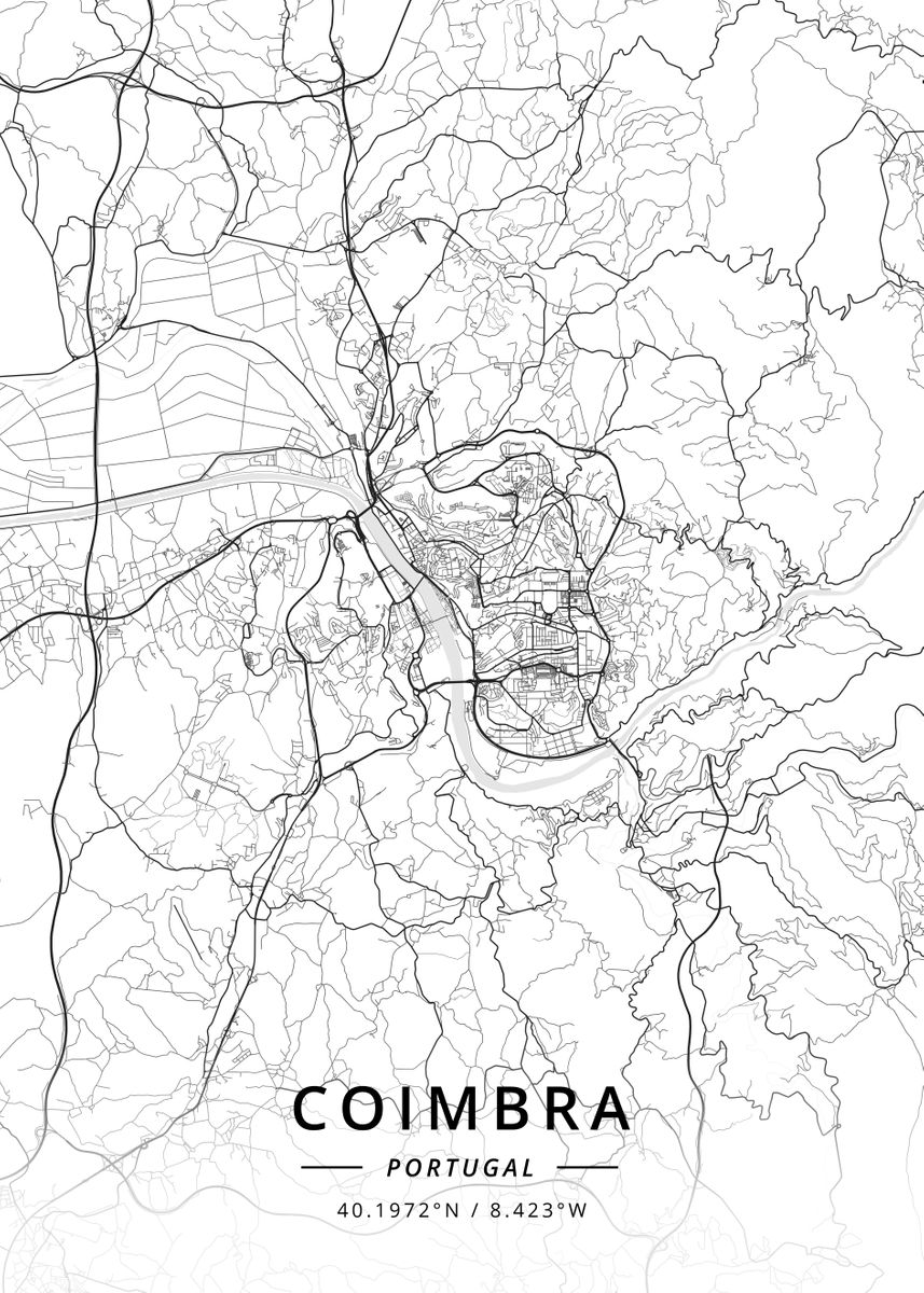 'Coimbra, Portugal' Poster, picture, metal print, paint by Designer Map ...