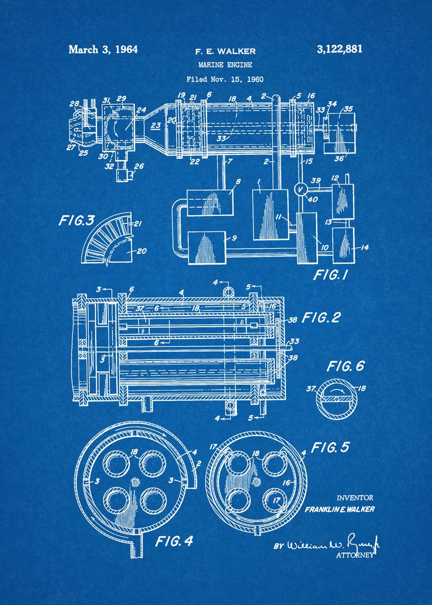 '1960 Marine Engine' Poster, picture, metal print, paint by Nicram K ...