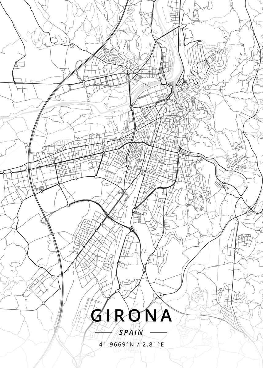 'Girona, Spain' Poster, picture, metal print, paint by Designer Map Art ...