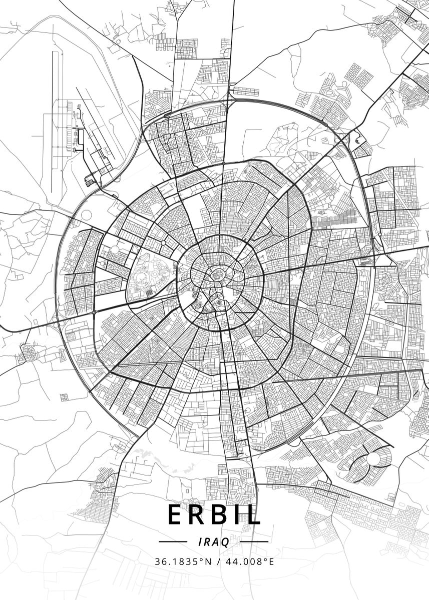 'Erbil, Iraq' Poster, picture, metal print, paint by Designer Map Art ...