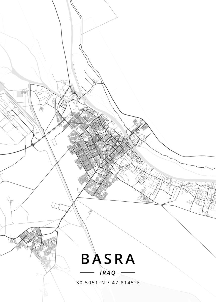 'Basra, Iraq' Poster, picture, metal print, paint by Designer Map Art ...