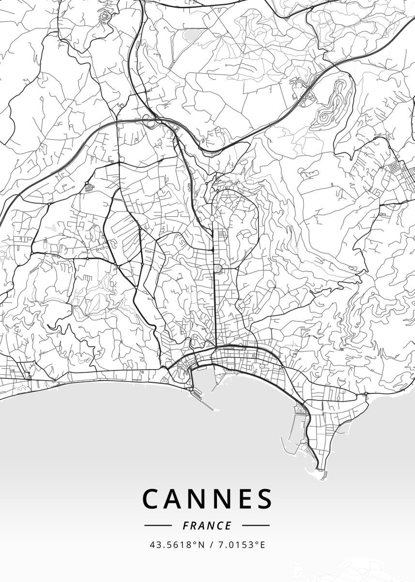 'Cannes, France' Poster, picture, metal print, paint by Designer Map ...