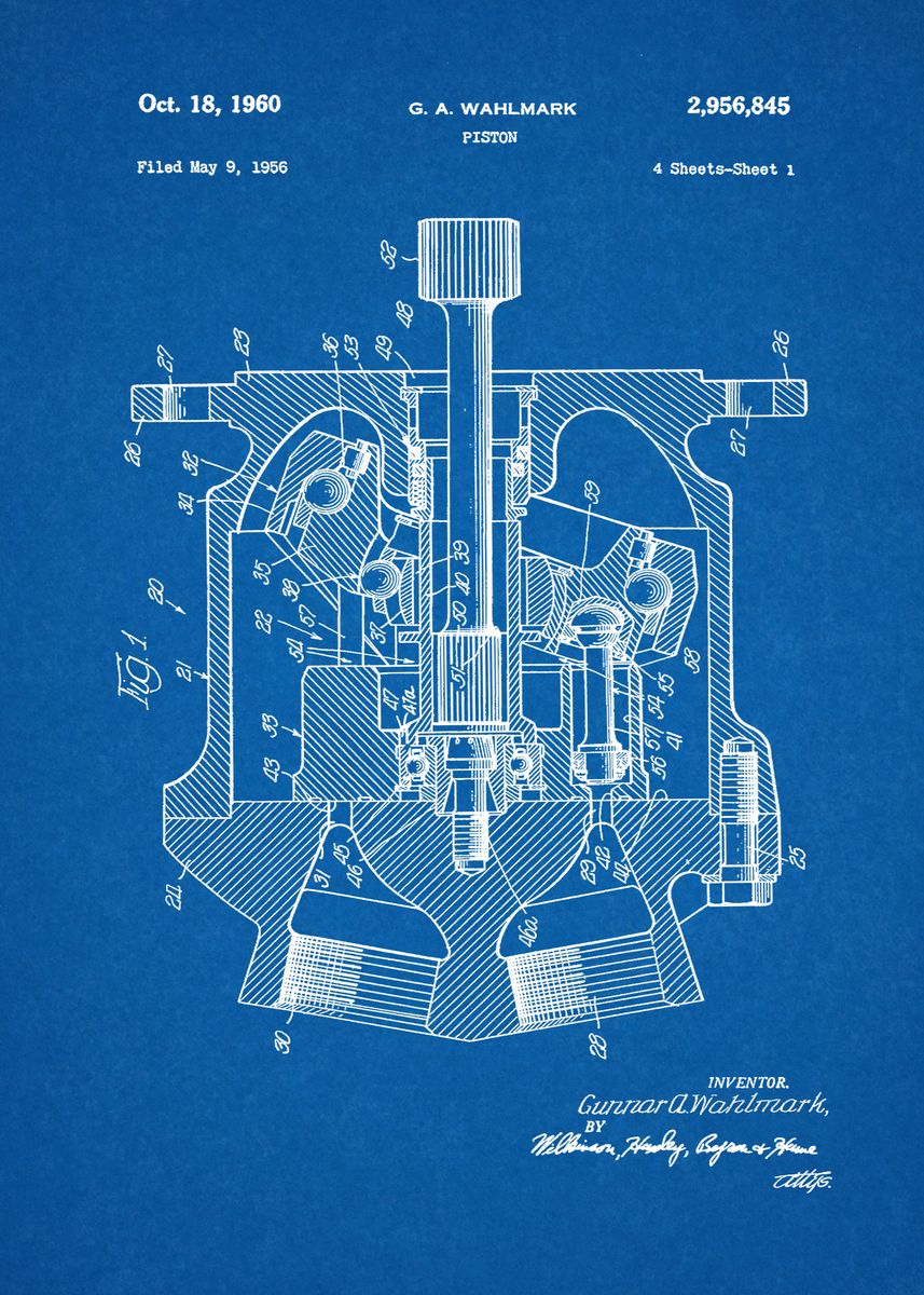 '1956 Piston' Poster, picture, metal print, paint by Nicram K | Displate