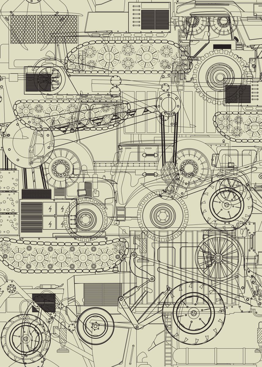 'Heavy machinery pattern' Poster, picture, metal print, paint by ...