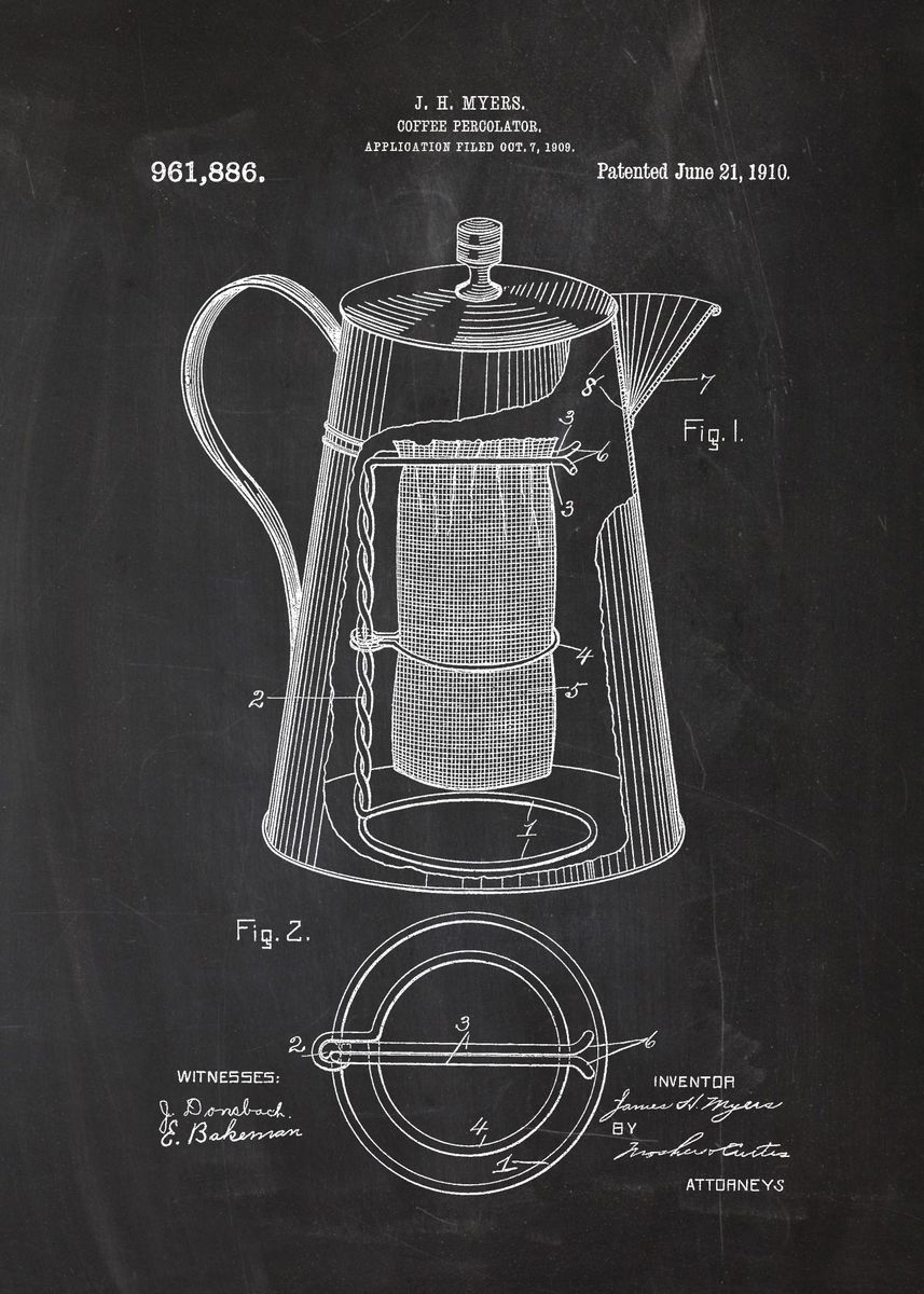 '1909 Coffee Percolator' Poster by Nicram K | Displate