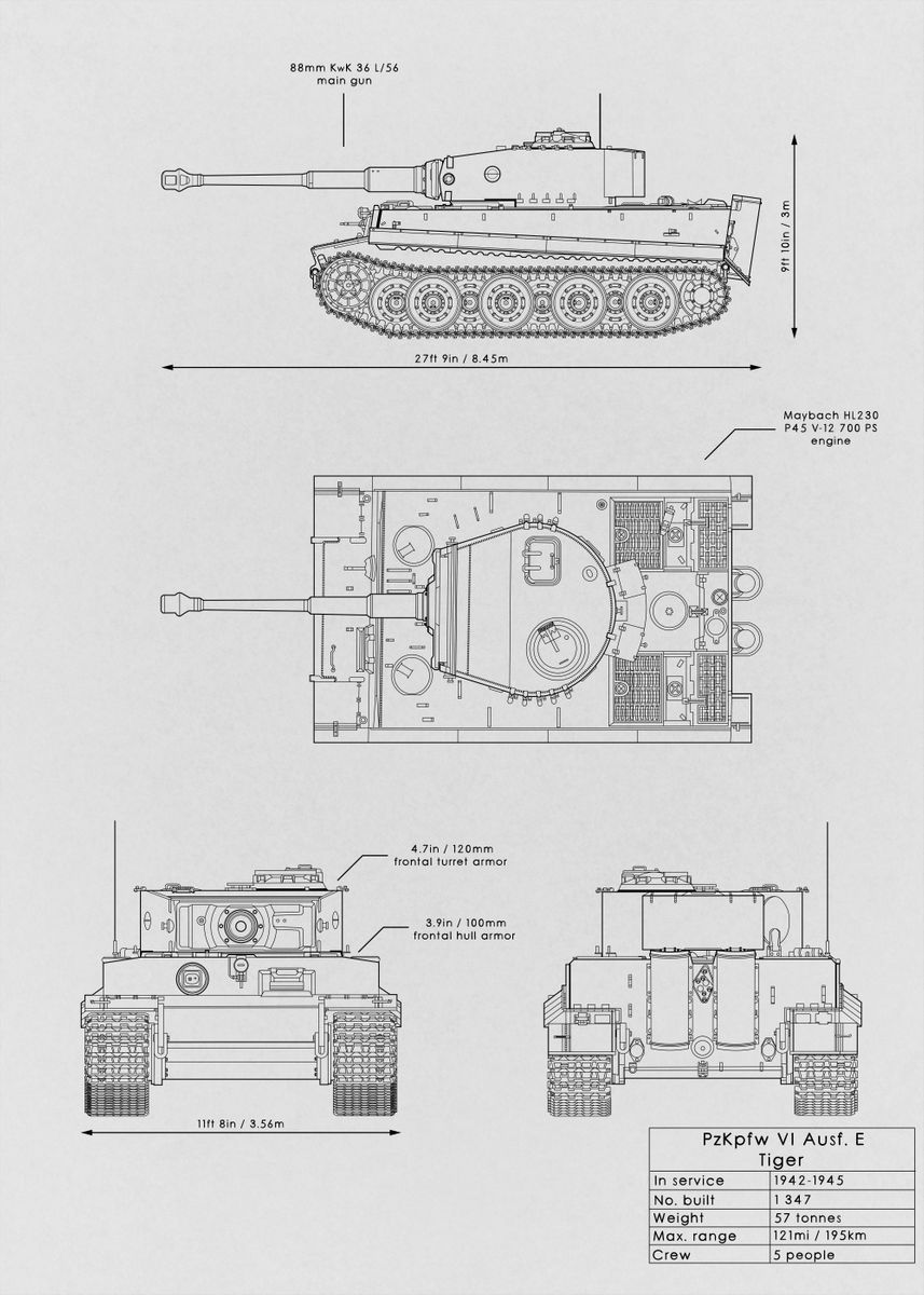 'PzKpfw VI Ausf E Tiger' Poster, picture, metal print, paint by Iwoko ...