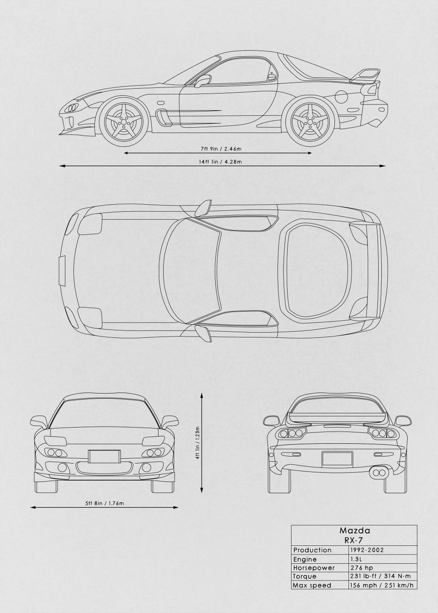 'Mazda RX7' Poster, picture, metal print, paint by Iwoko | Displate