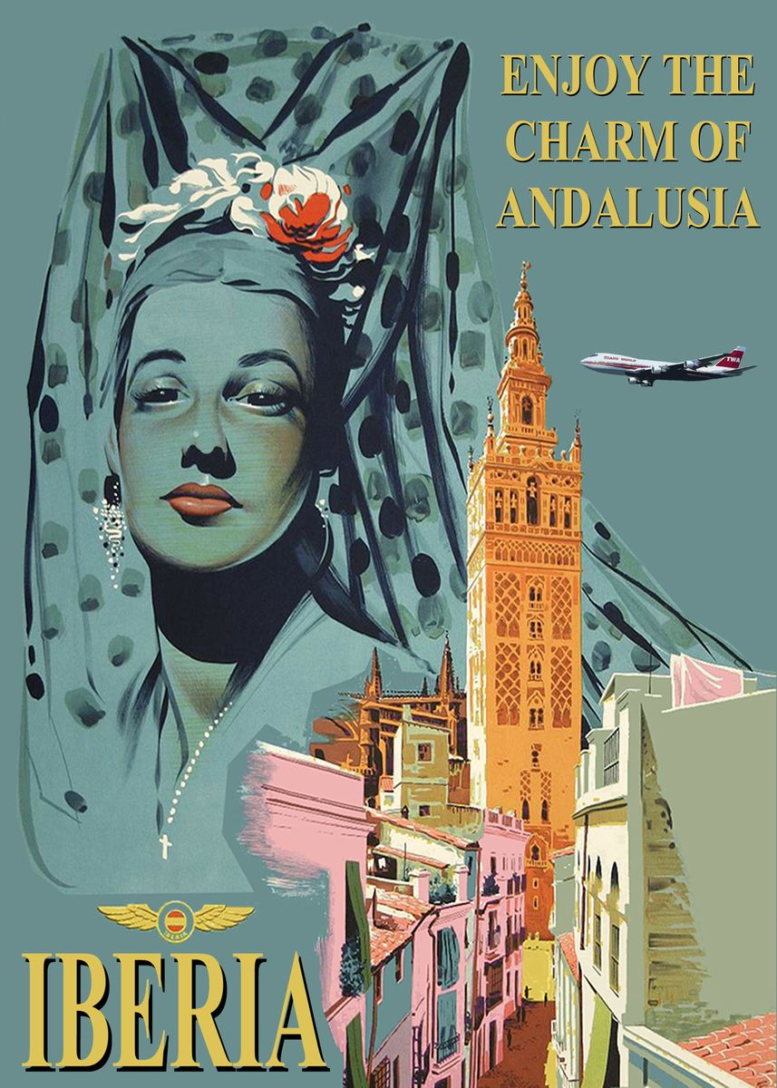 'Iberia Travel Poster' Poster, picture, metal print, paint by Rockett ...