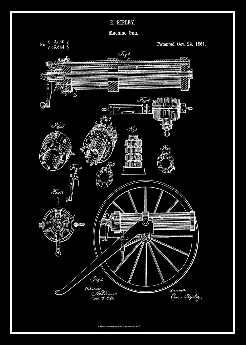 'Patent Poster Machine Gun' Poster, picture, metal print, paint by ...
