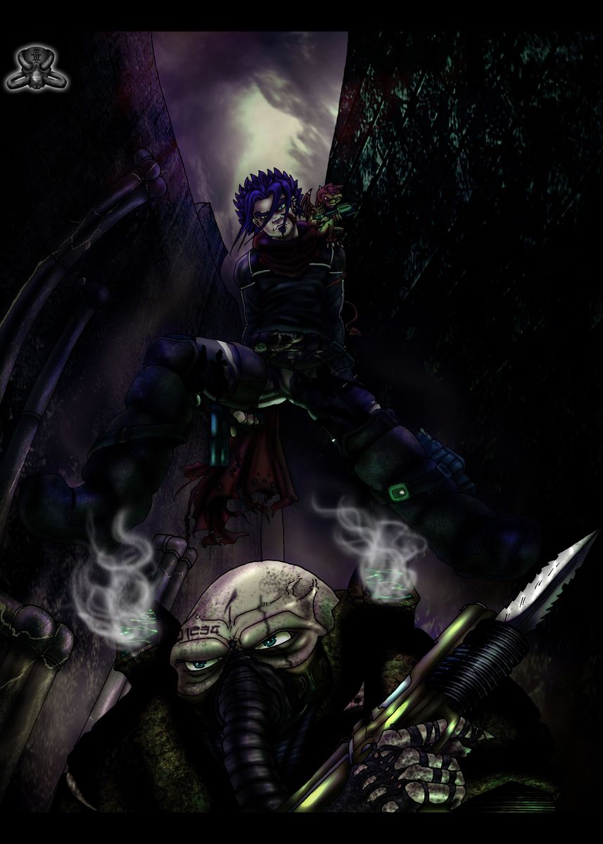 'Gun Demon' Poster, picture, metal print, paint by Adam Burton | Displate