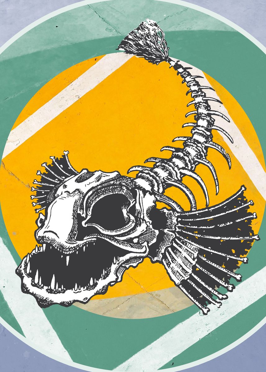 'Fish Skeleton ' Poster, picture, metal print, paint by Primitive Art ...