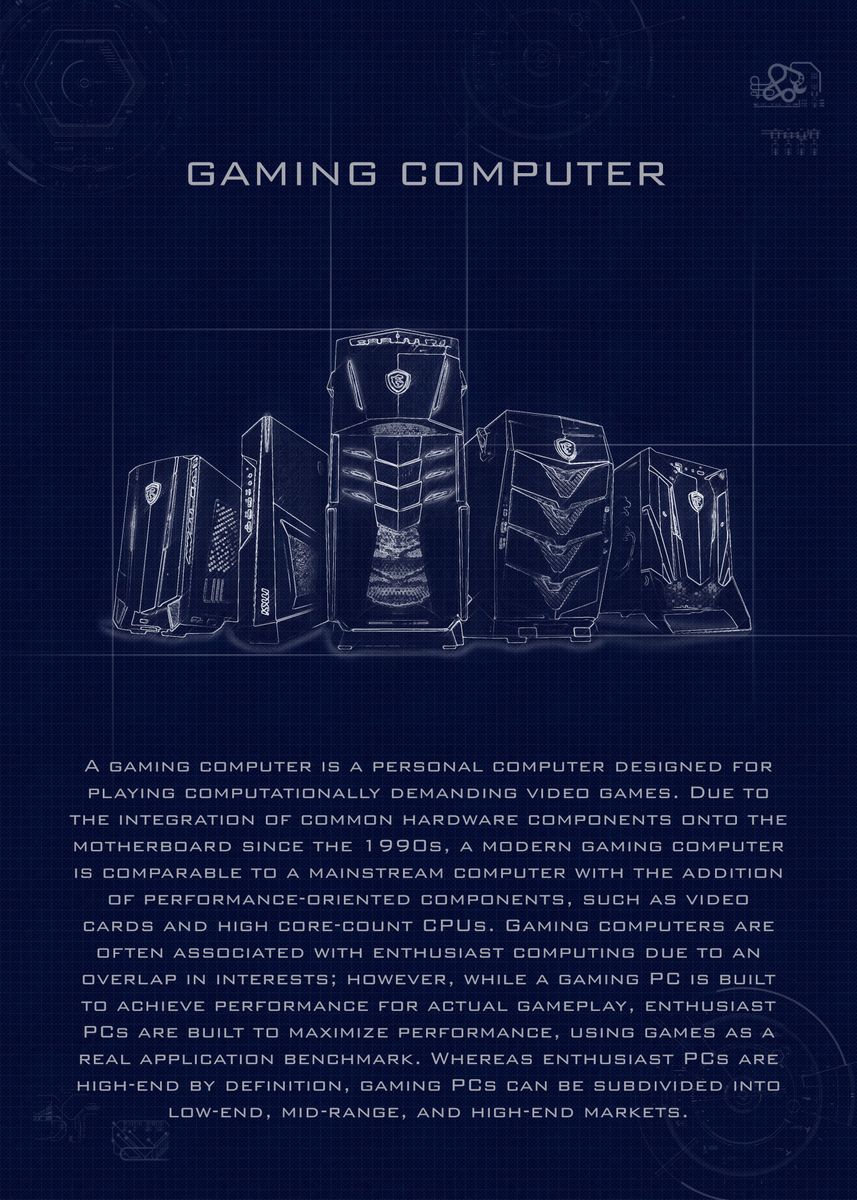 'Gaming Computer Blueprint' Poster, picture, metal print, paint by Gab ...