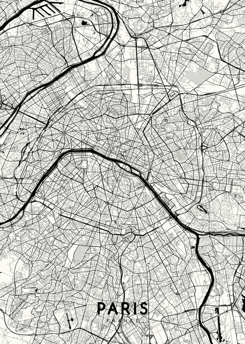 'Paris map white' Poster, picture, metal print, paint by mapsies | Displate