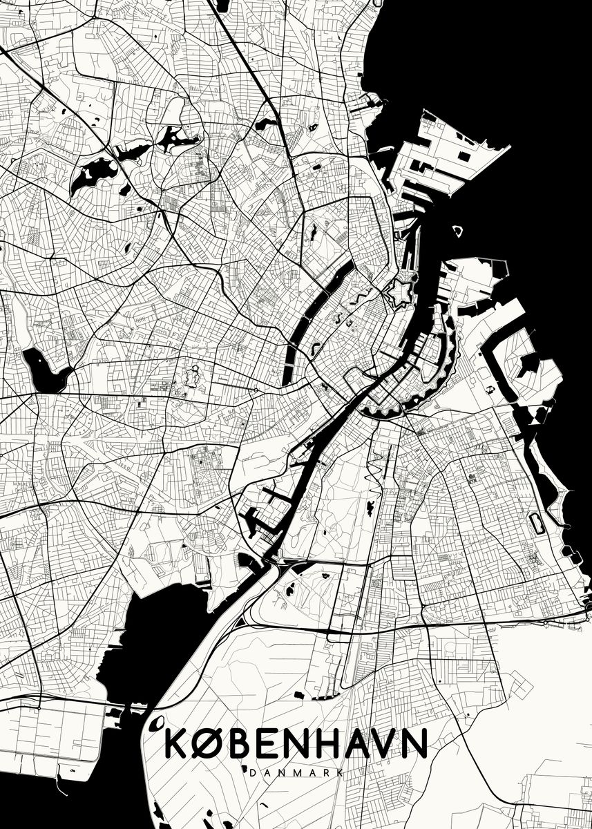 'Kobenhavn map white' Poster, picture, metal print, paint by mapsies ...
