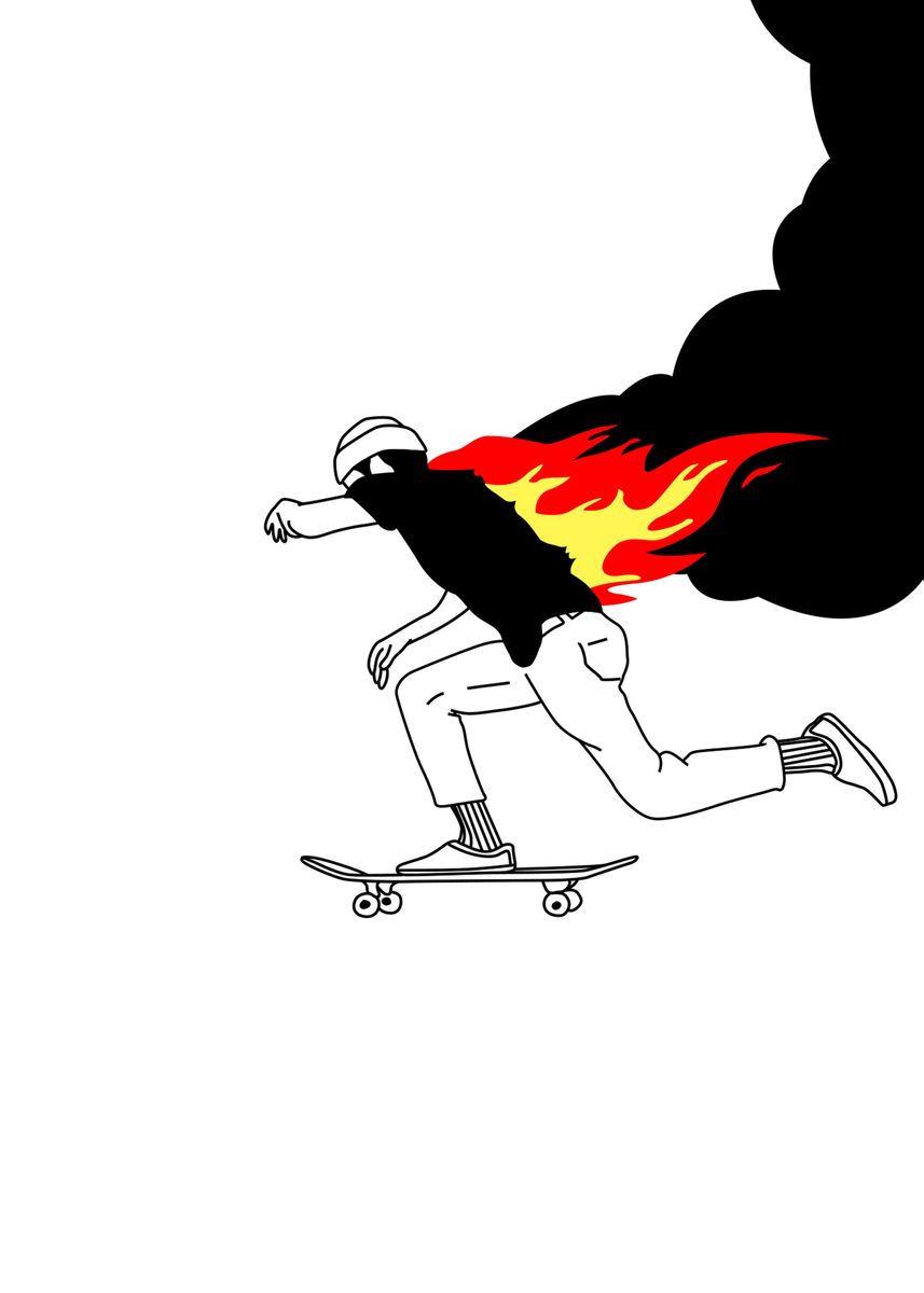 'Skate on FIRE' Poster, picture, metal print, paint by Beat Mandersloot ...