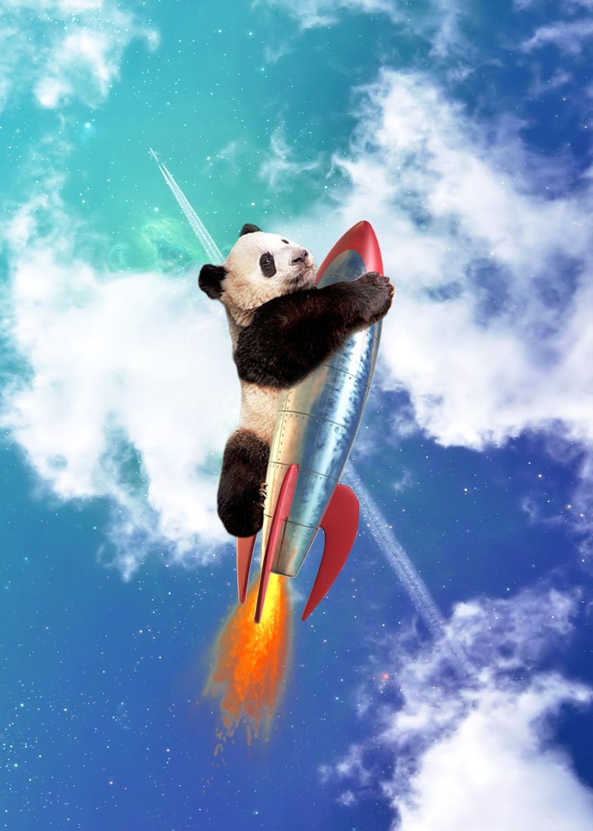 'Fly Panda Fly' Poster, picture, metal print, paint by VK Art | Displate