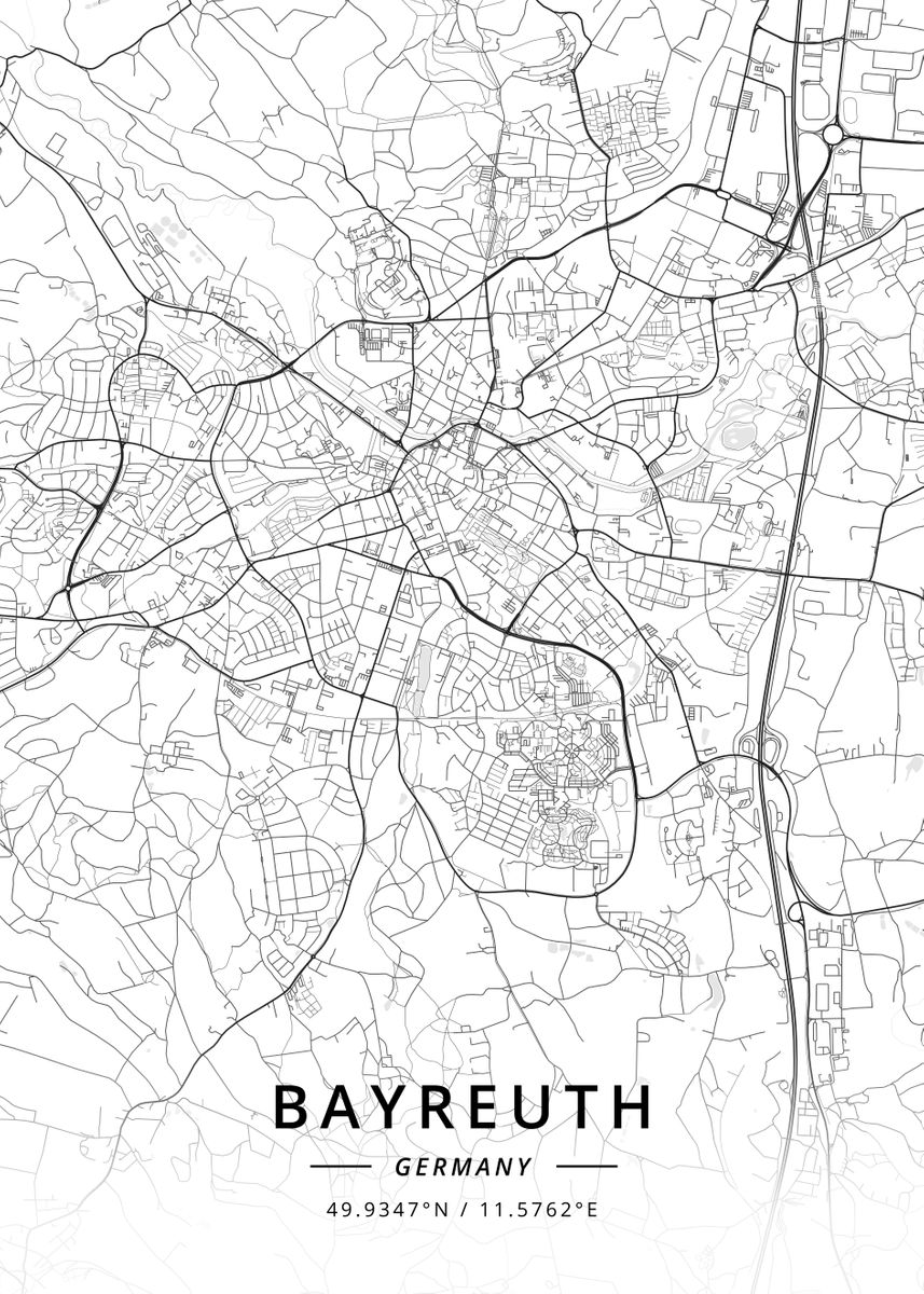 'Bayreuth Germany' Poster, picture, metal print, paint by Designer Map ...